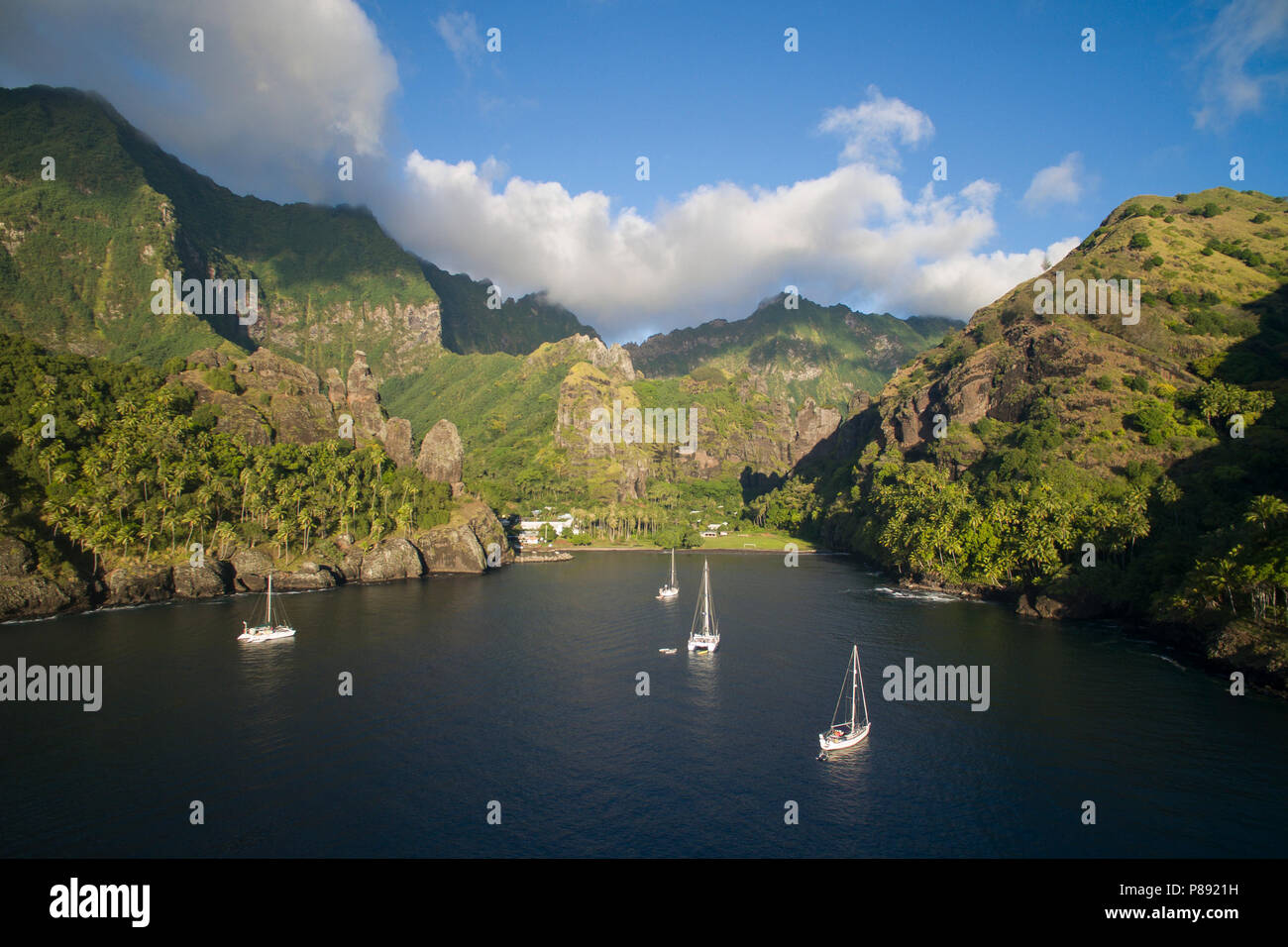 Yachts anchored at Hana Vave, Fatu Hiva, Marquesas Islands Stock Photo ...