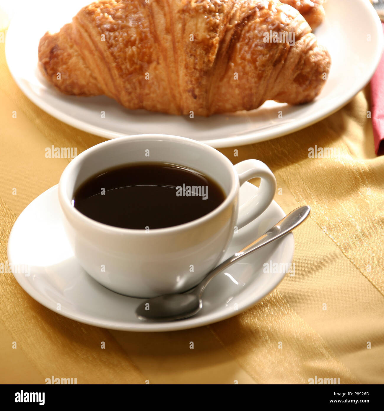 close up image of croissant and tea Stock Photo - Alamy