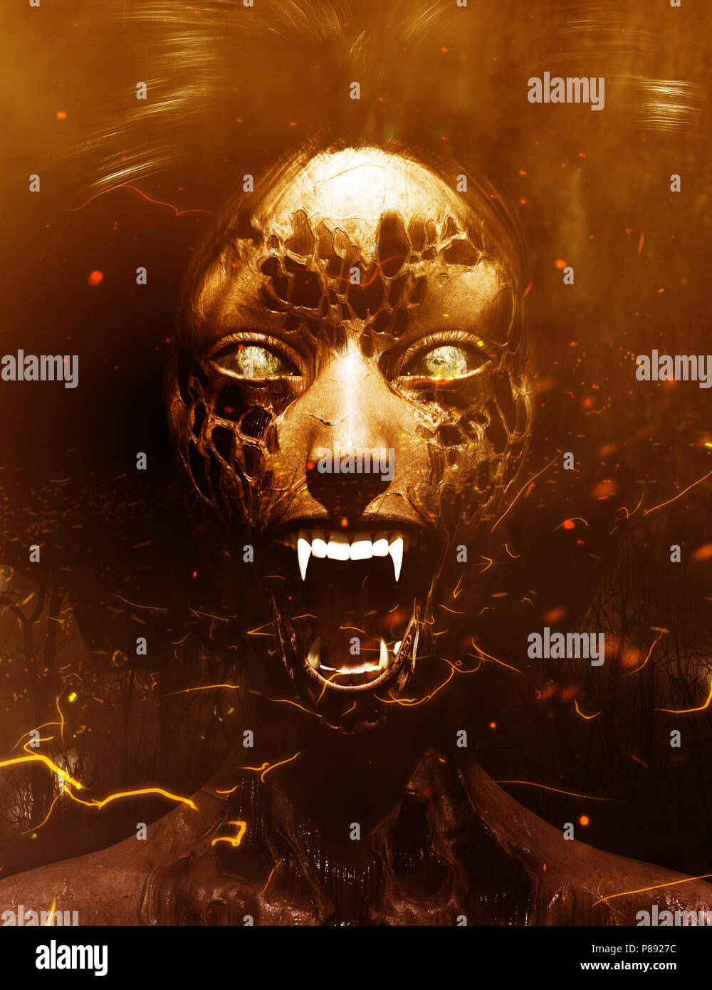 3d illustration of Ghost woman screaming in the woods,Scary background ...