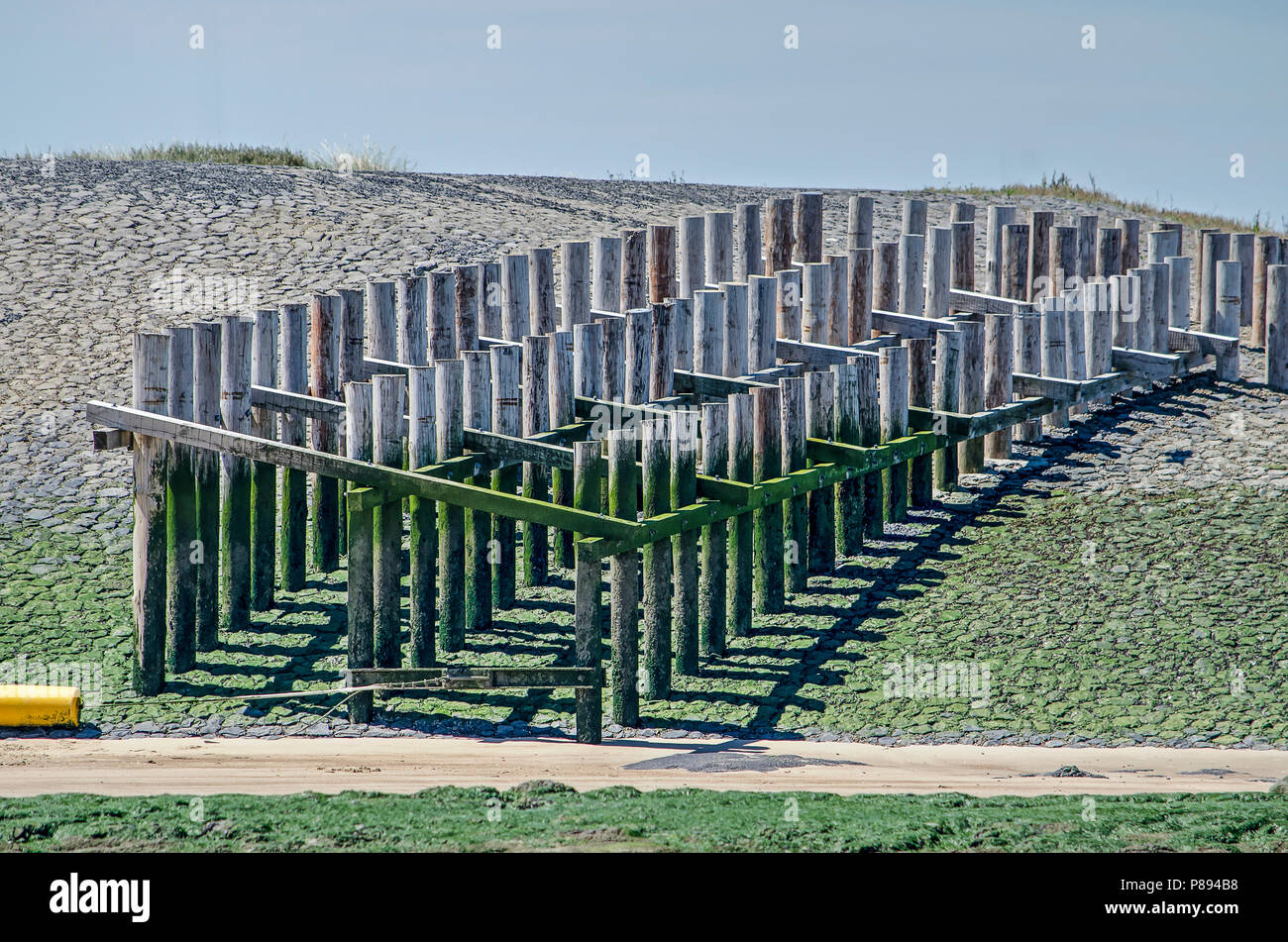 Municipality of Sluis, the Netherlands, July 2, 2018: Wooden pole ...