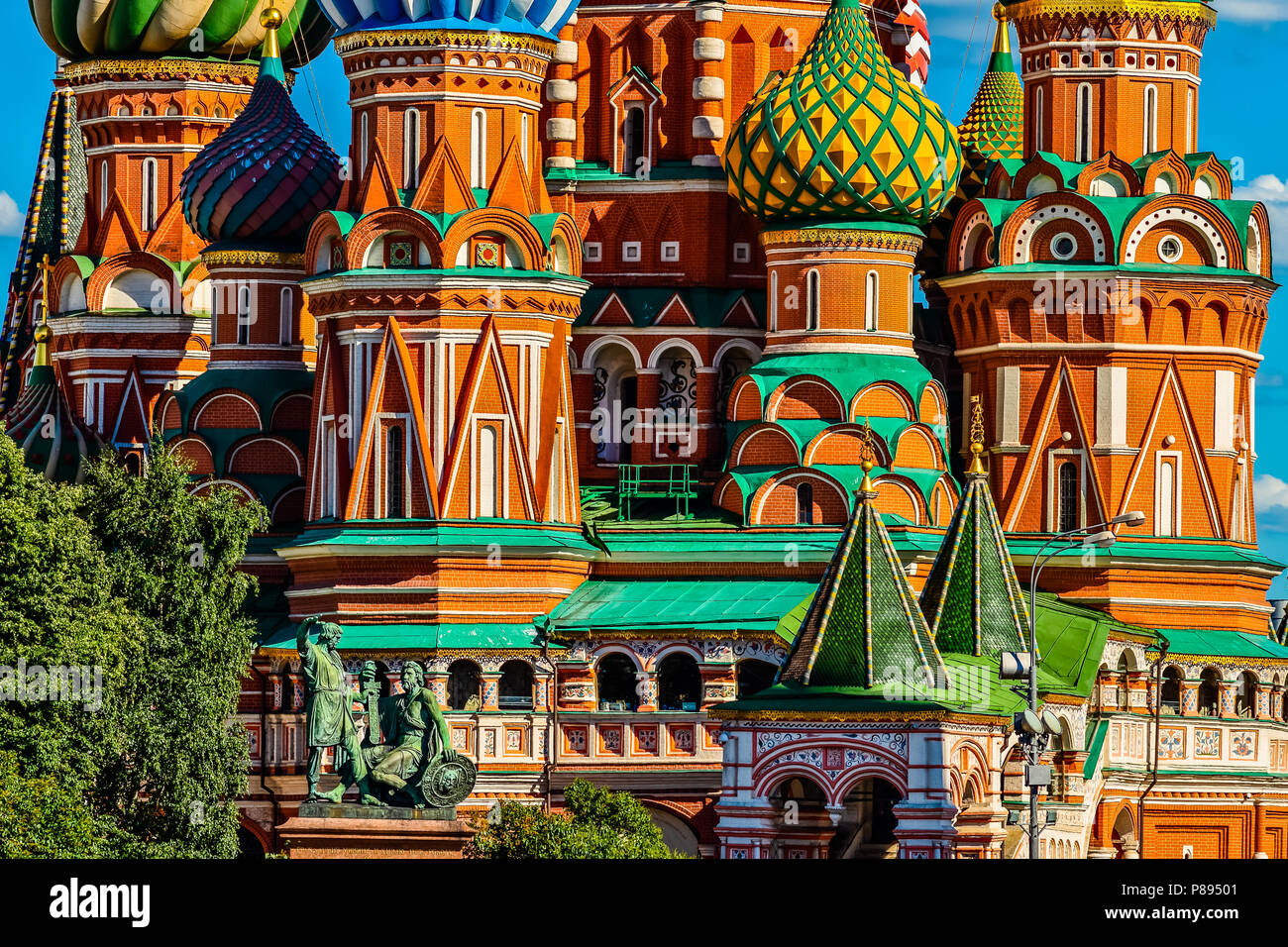 Closeup view of Moscow St. Basil's Cathedral, as viewed from Red Square ...
