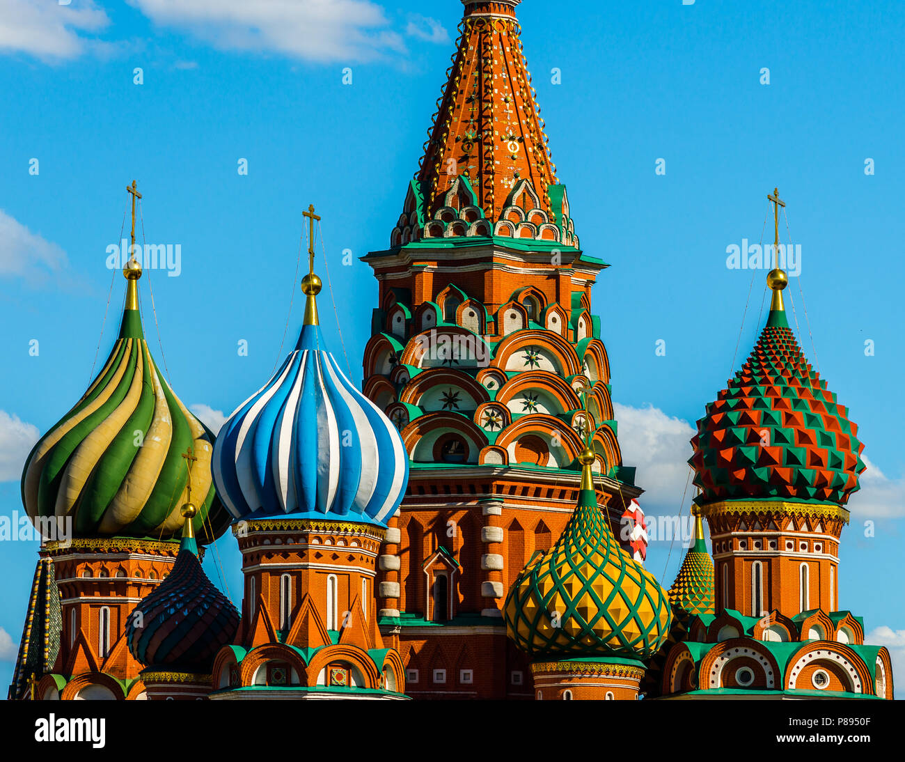Closeup view of Moscow St. Basil's Cathedral, as viewed from Red Square ...