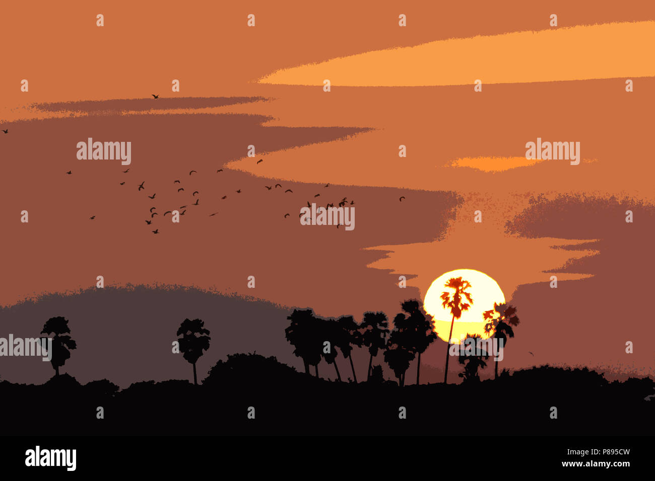 palm trees silhouette on sunset Stock Photo - Alamy