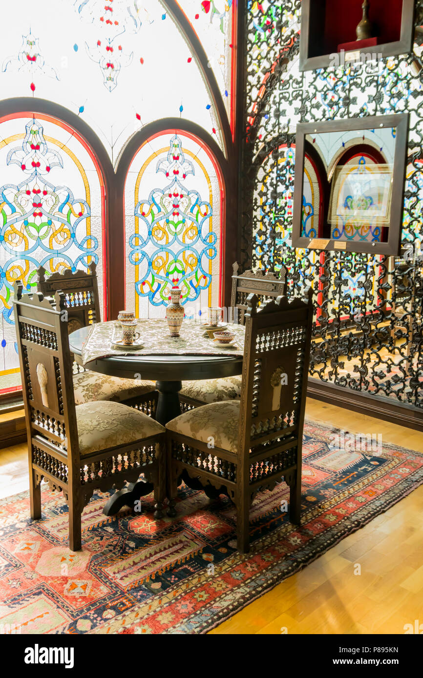 Ancient Khans or kings room interior with network ornamental window ...