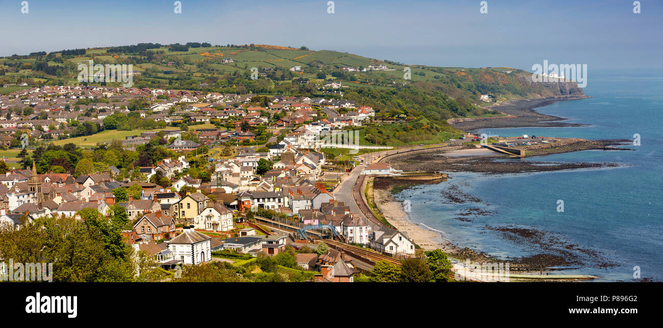 UK, Northern Ireland, Co Antrim, Whitehead, elevated panoramic view of ...