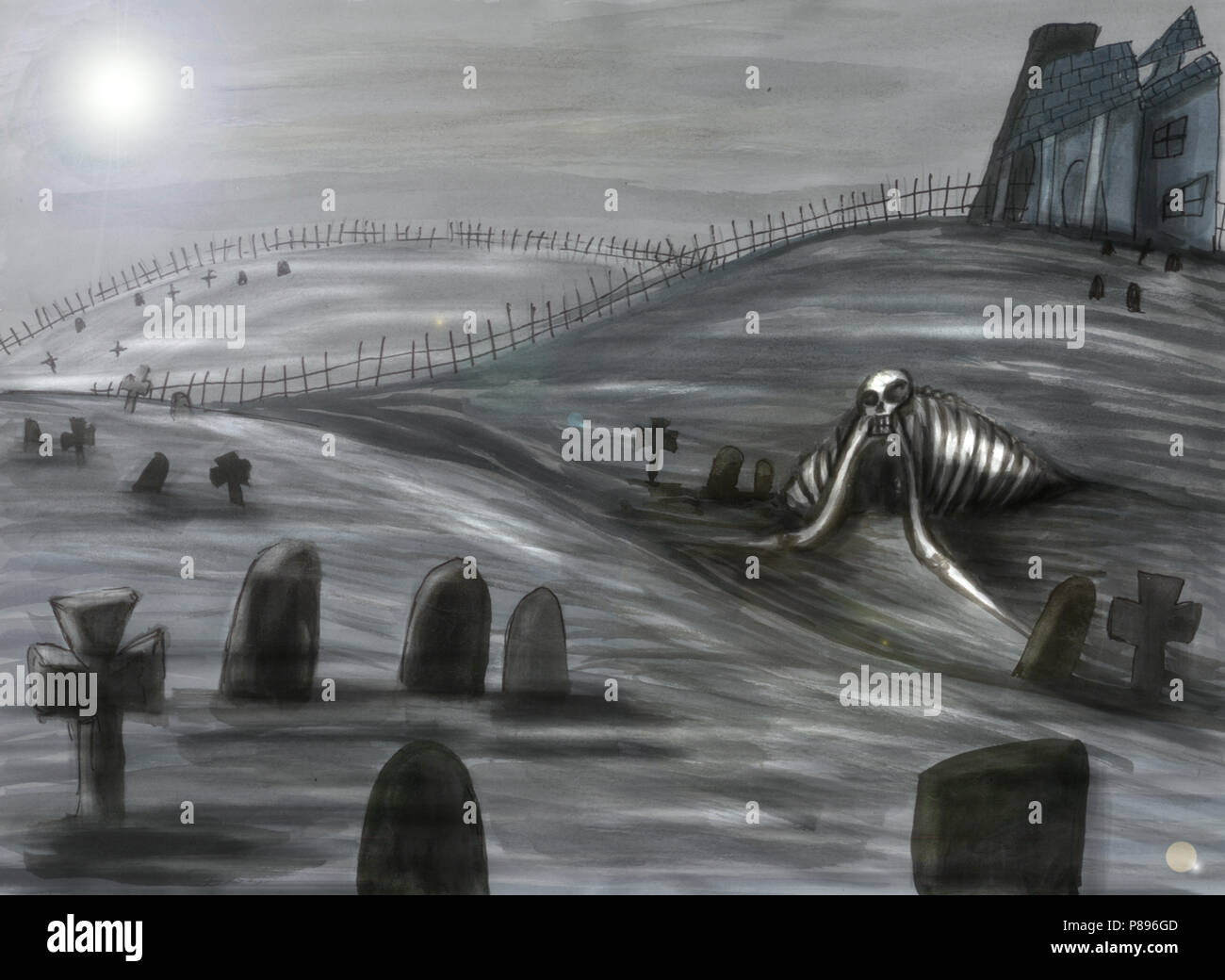 cemetery background illustration Stock Photo - Alamy