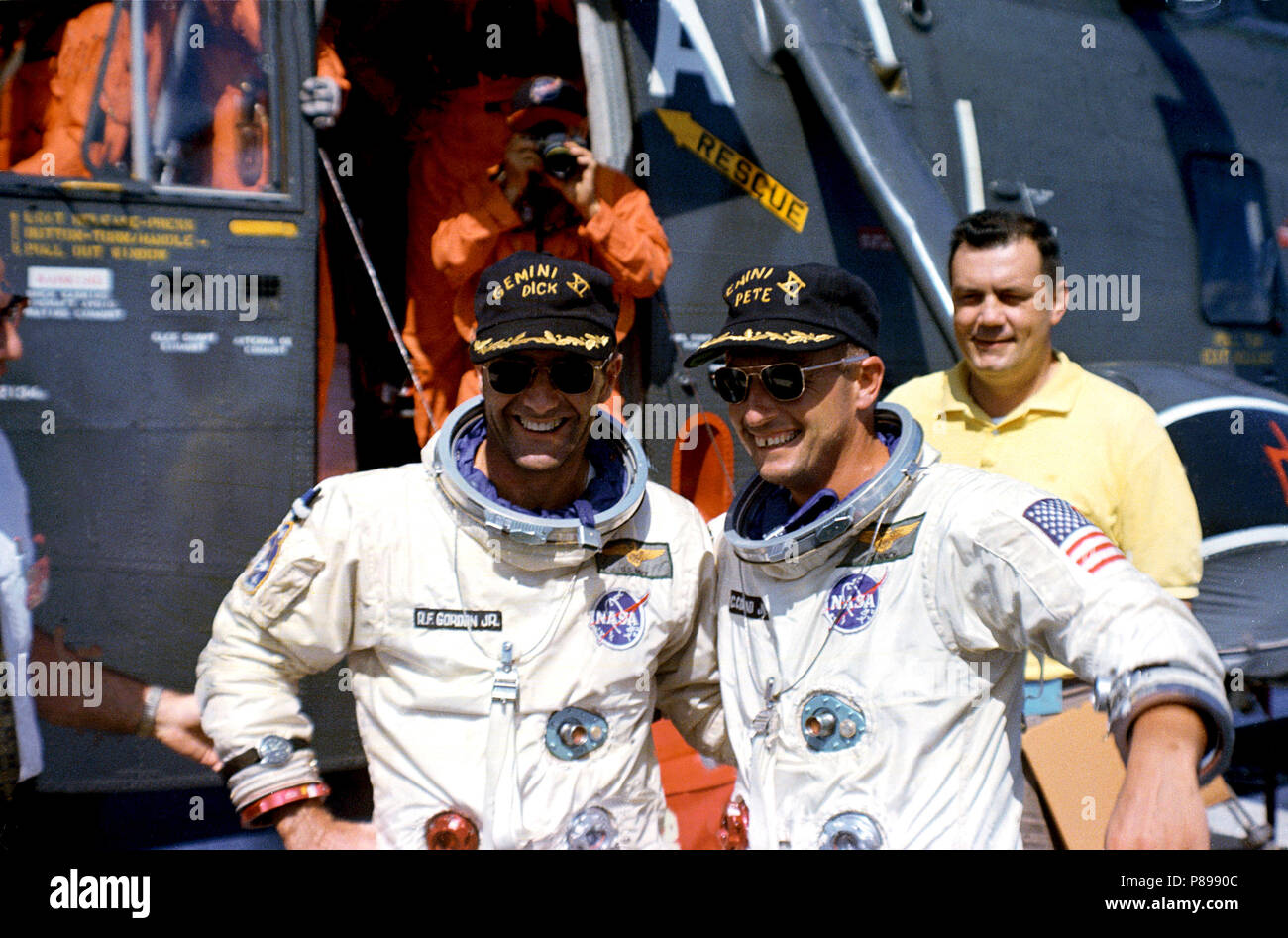 Astronauts Charles Conrad Jr. (right) and Richard F. Gordon, Jr. pose ...