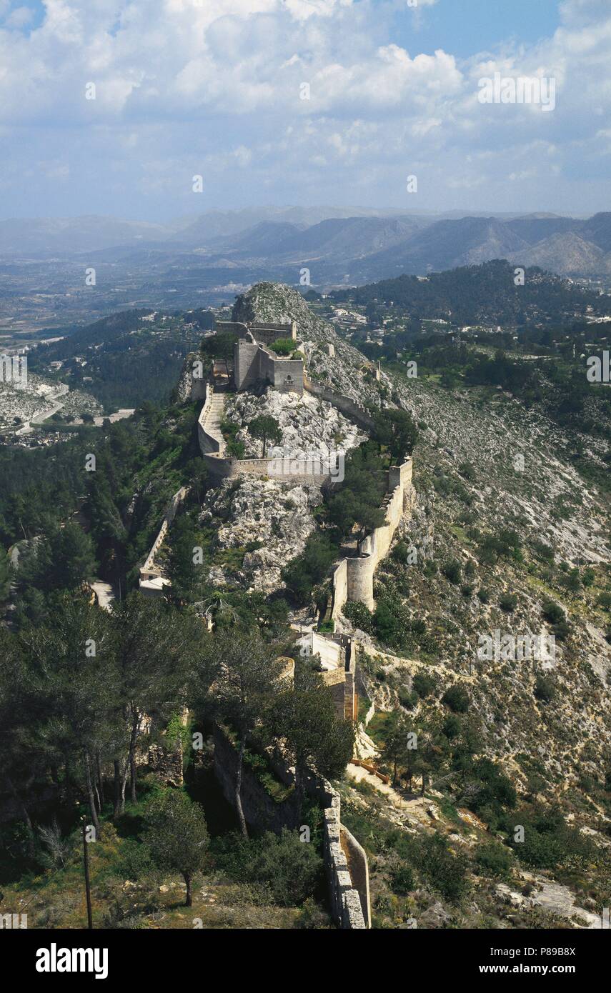 Castle and walls of Xativa. Strategically located in Monte Vernisa ...