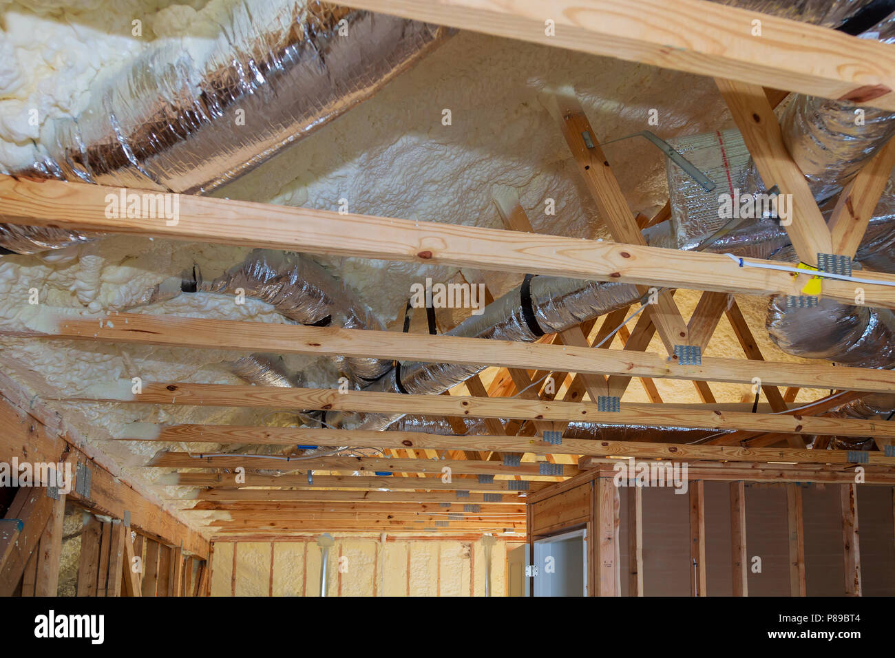 pipes, valves close up installation of heating system on the roof of ...