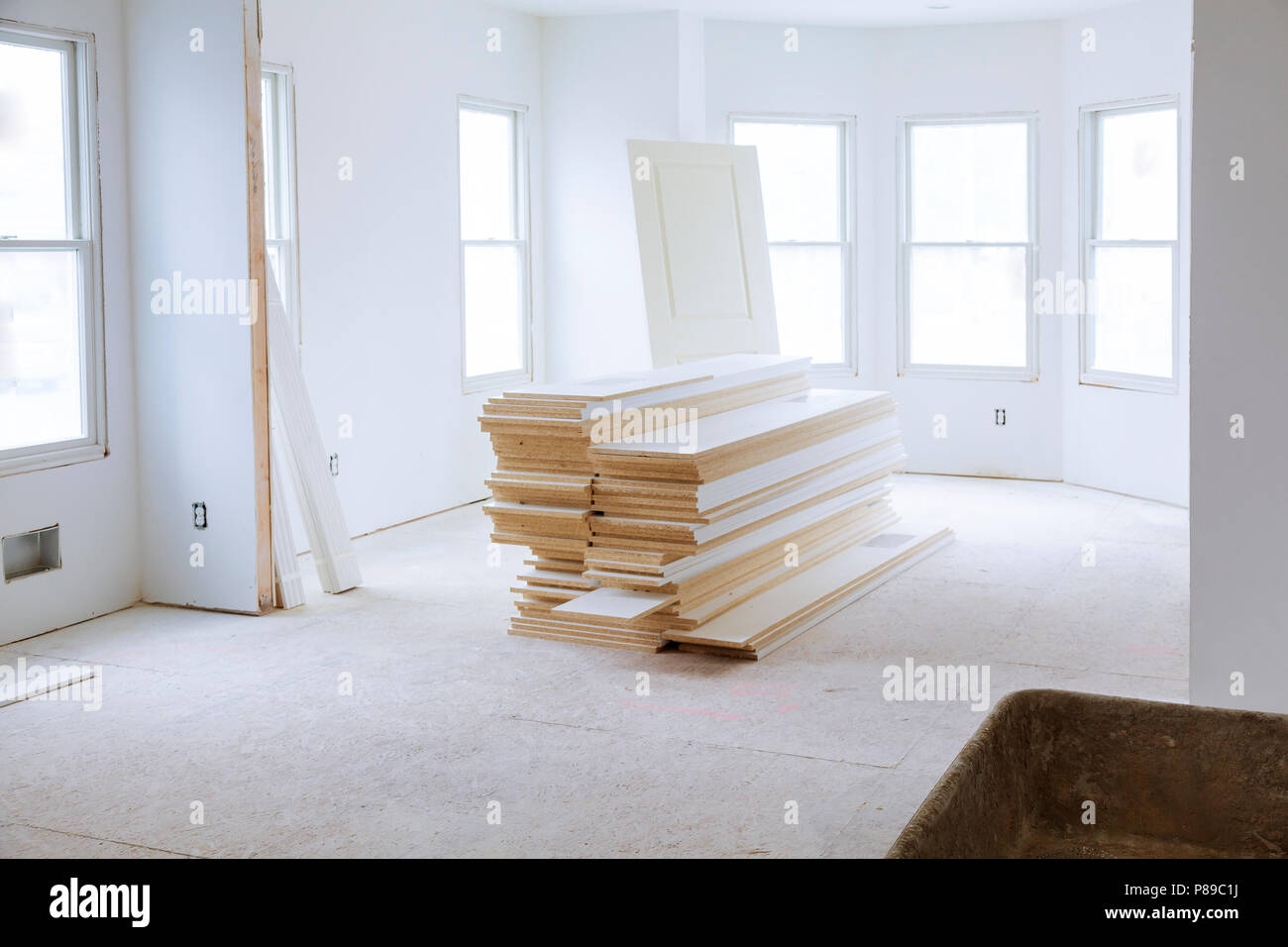 unfinished room of inside house under construction drywall tape Stock ...