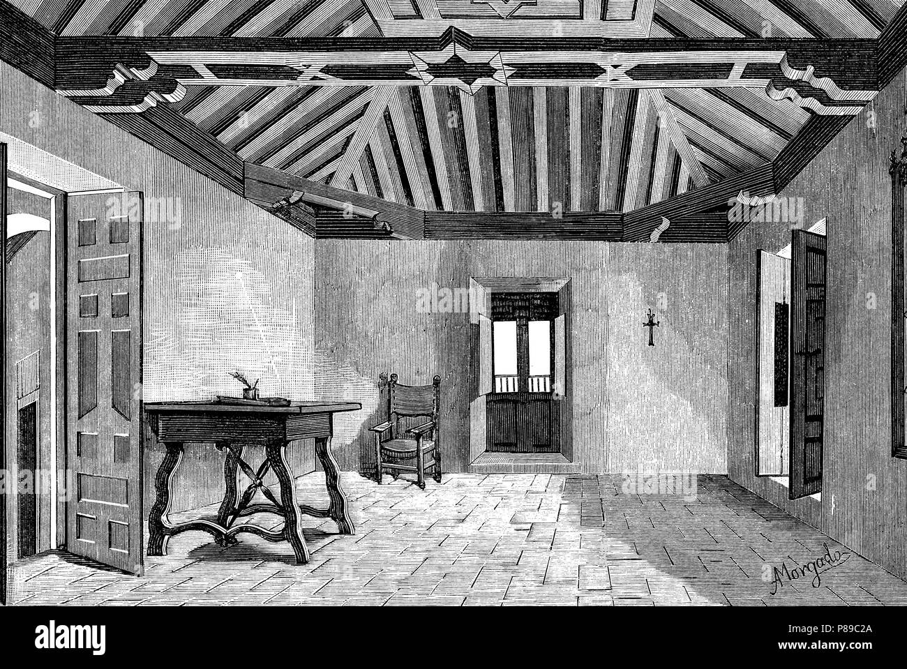 España. Huelva. Celda del monasterio de la Rábida donde Cristóbal Colón ...