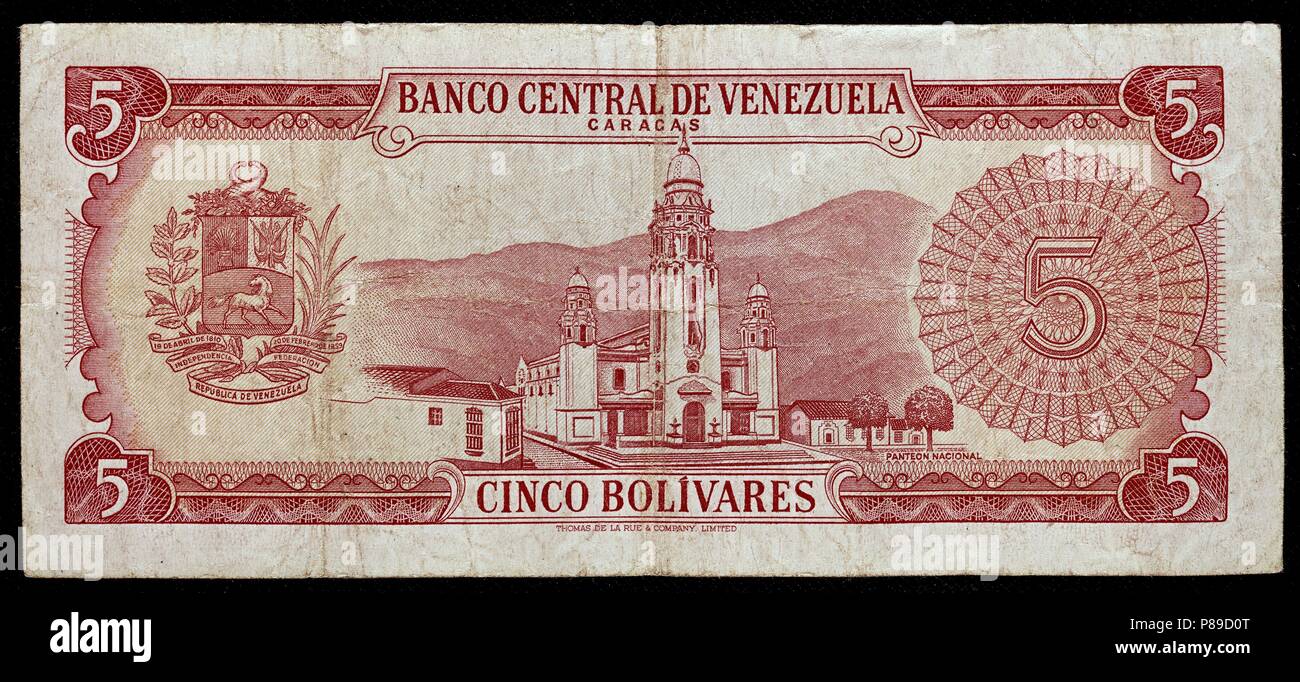 BILLETE VENEZOLANO - CINCO BOLIVARES - ANVERSO Stock Photo - Alamy