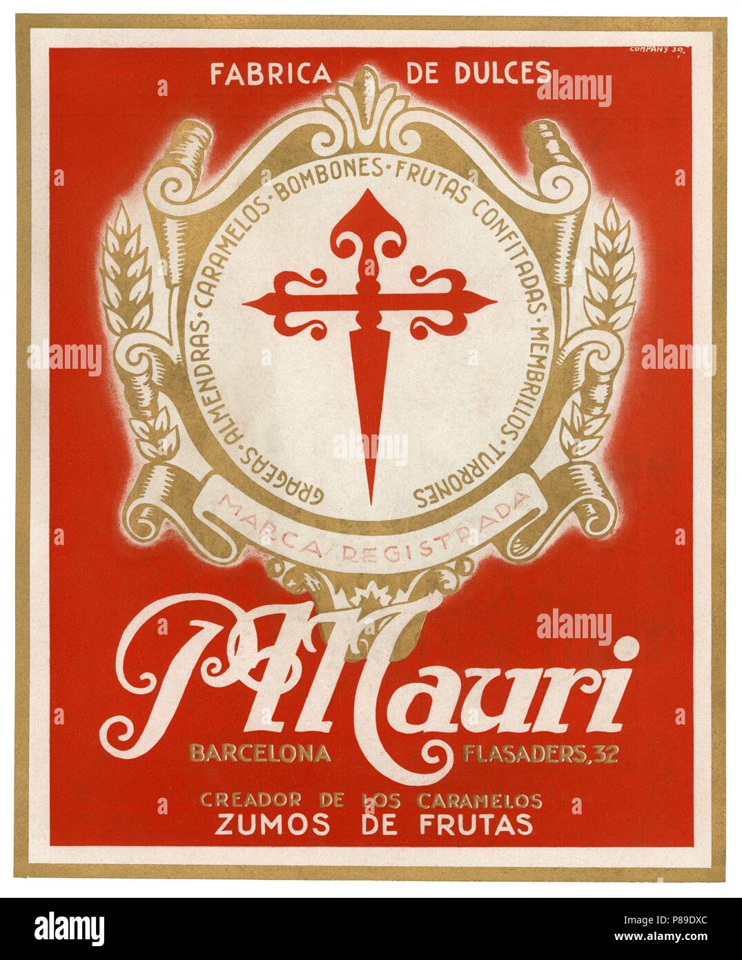 Publicidad. Fábrica de dulces Mauri, de Barcelona. Año 1940 Stock Photo ...