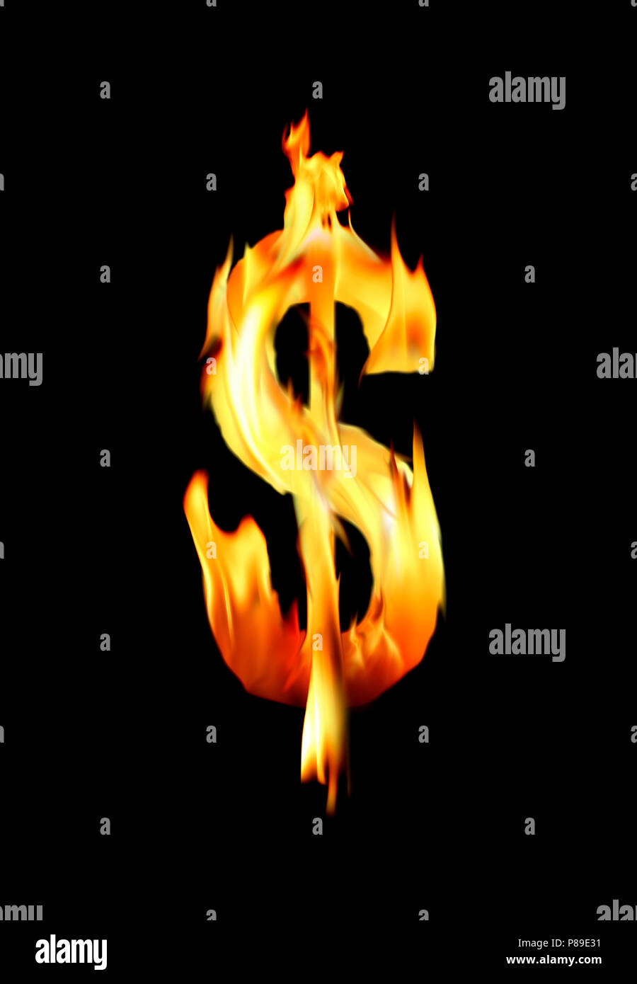 close up shot of burning dollar sign over black background Stock Photo ...