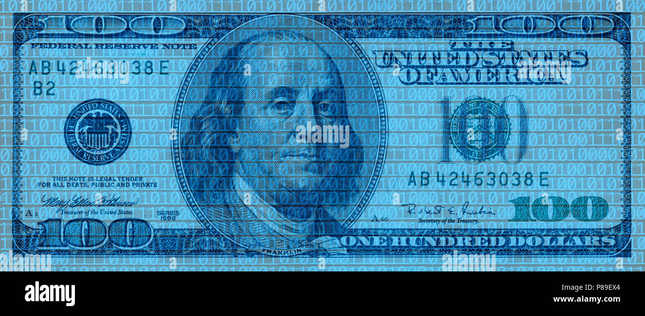 close up shot of dollar bill on binary code background Stock Photo - Alamy