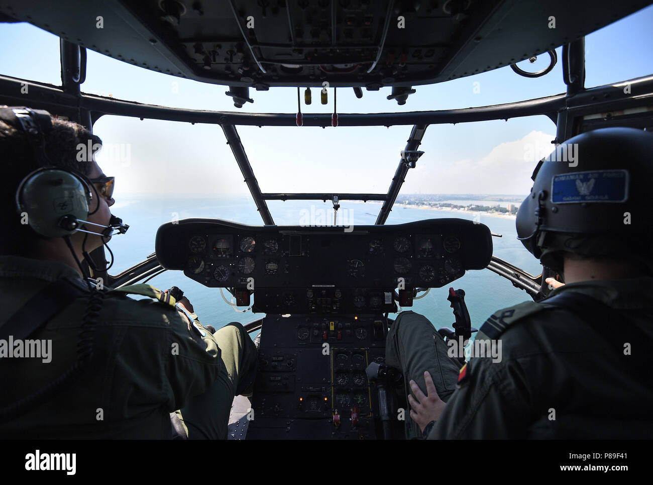A view from the cockpit of a Romanian Puma helicopter, which departed ...