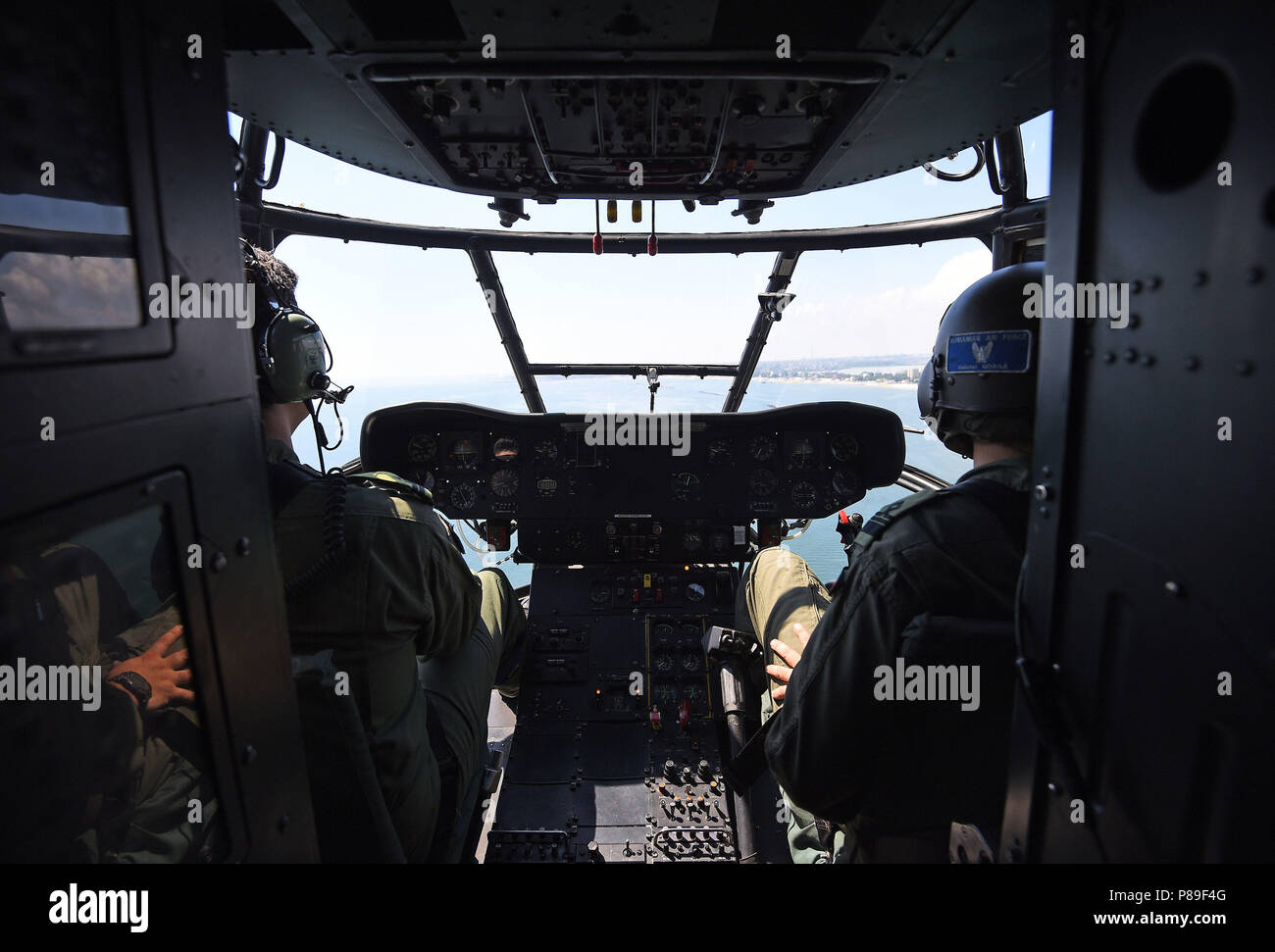 A view from the cockpit of a Romanian Puma helicopter, which departed ...