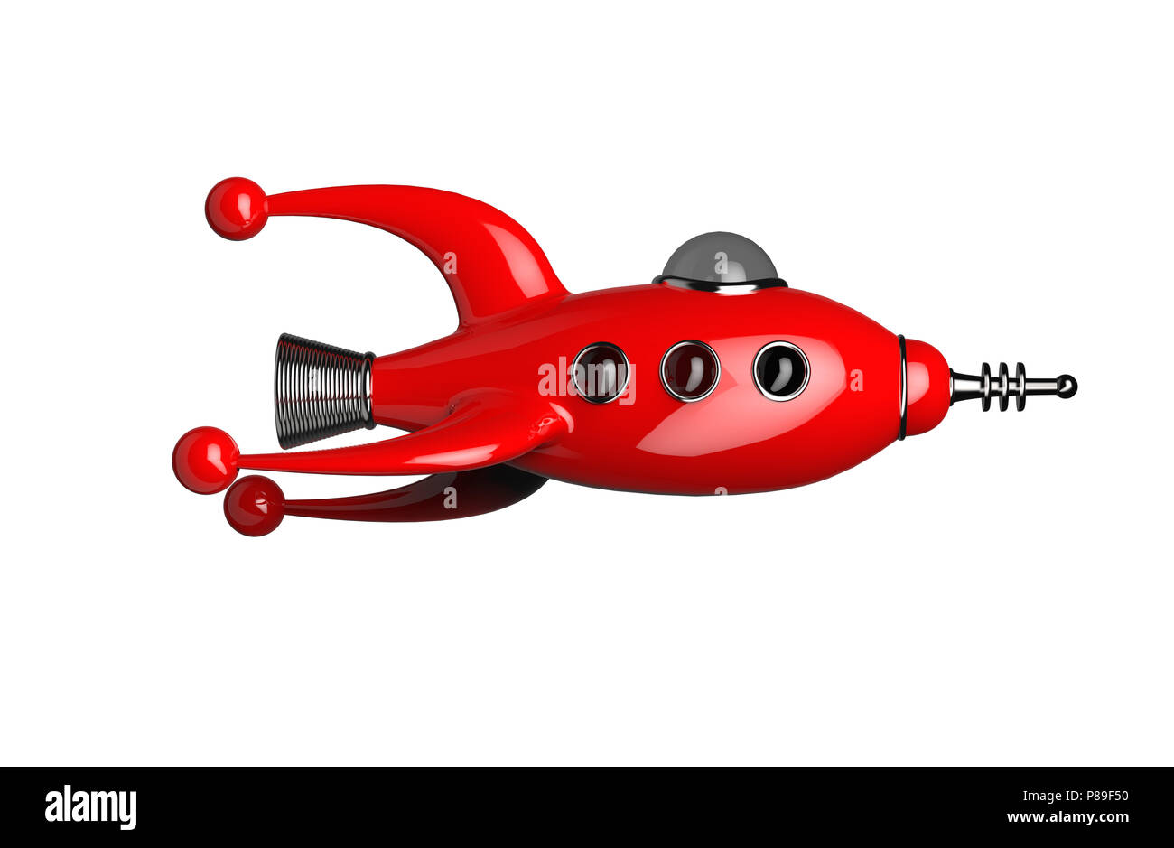 Red Vintage Spaceship on white background Stock Photo - Alamy