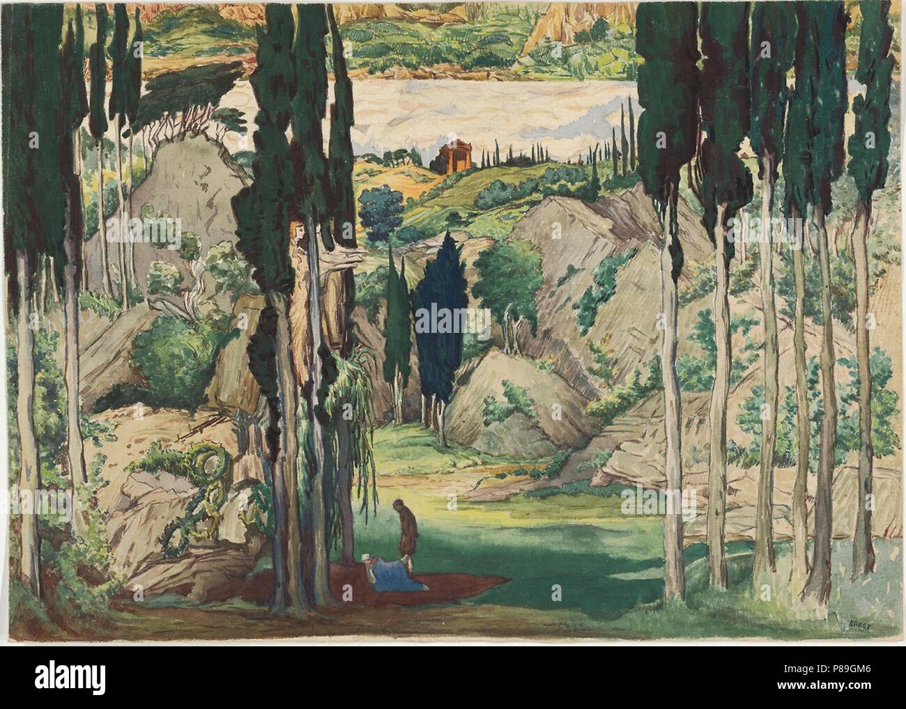 Stage design for the ballet Daphnis et Chloé by M. Ravel. Museum ...