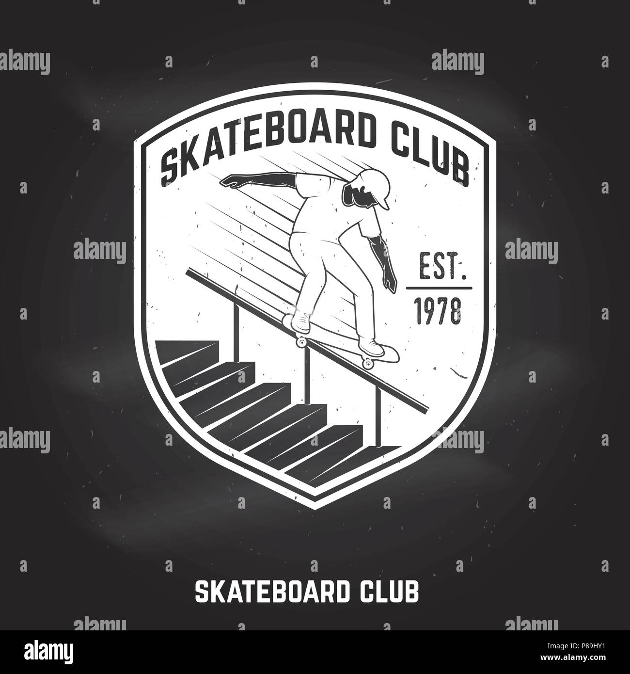 Skateboard club sign on the chalkboard. Vector illustration. Extreme ...