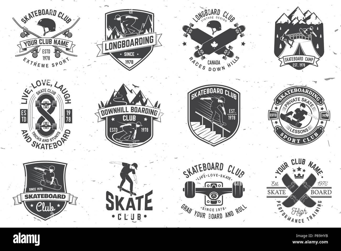 Set of Skateboard and longboard club badges. Vector illustration. For ...