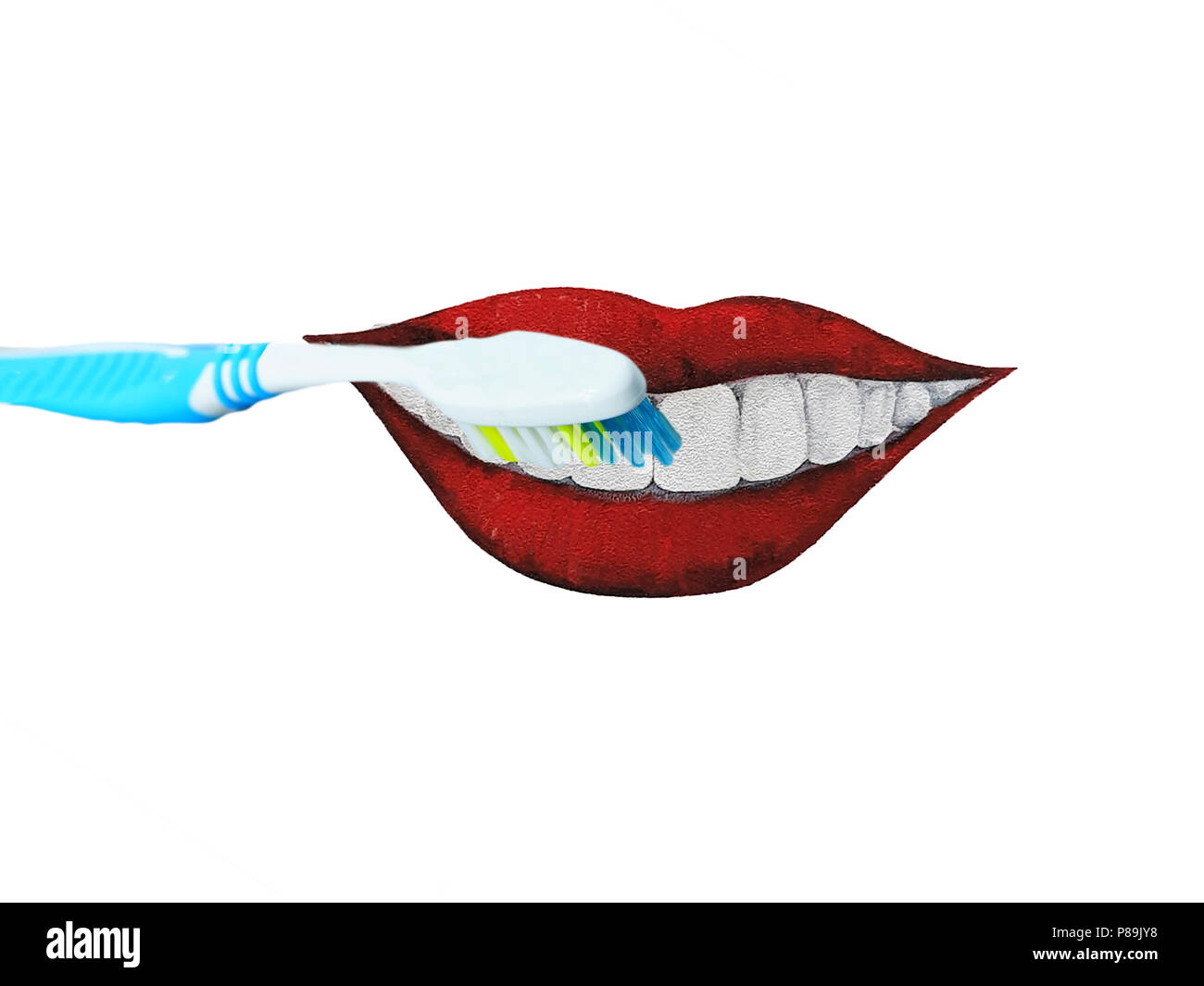 Red lips, mouth with teeth and toothbrush. Illustration isolated Stock ...