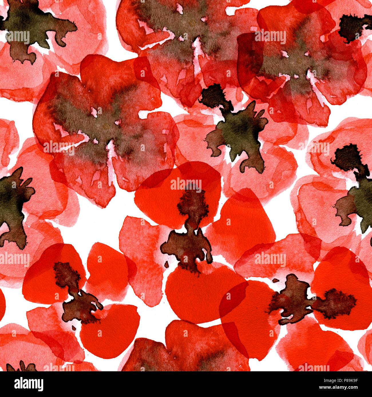 Watercolour seamless pattern with red poppy Stock Photo - Alamy