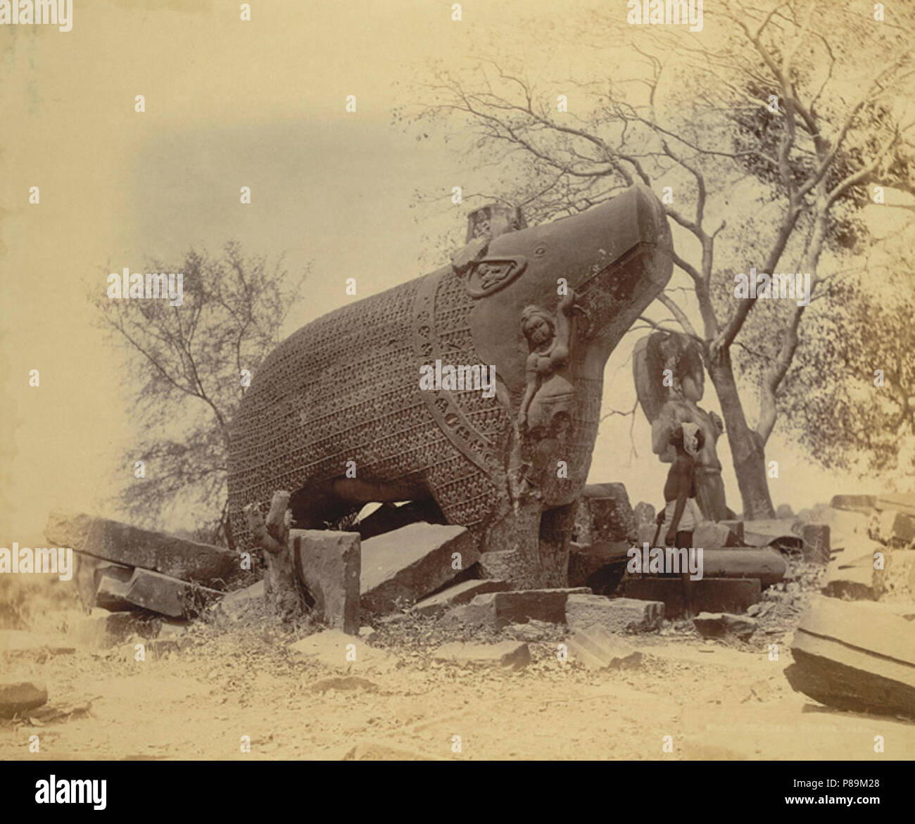 5th century Varaha boar statue with goddess earth hanging sages and ...