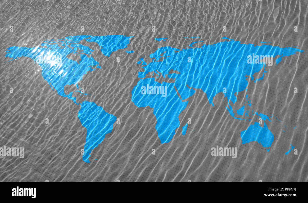 conceptual image of a world map on water Stock Photo - Alamy