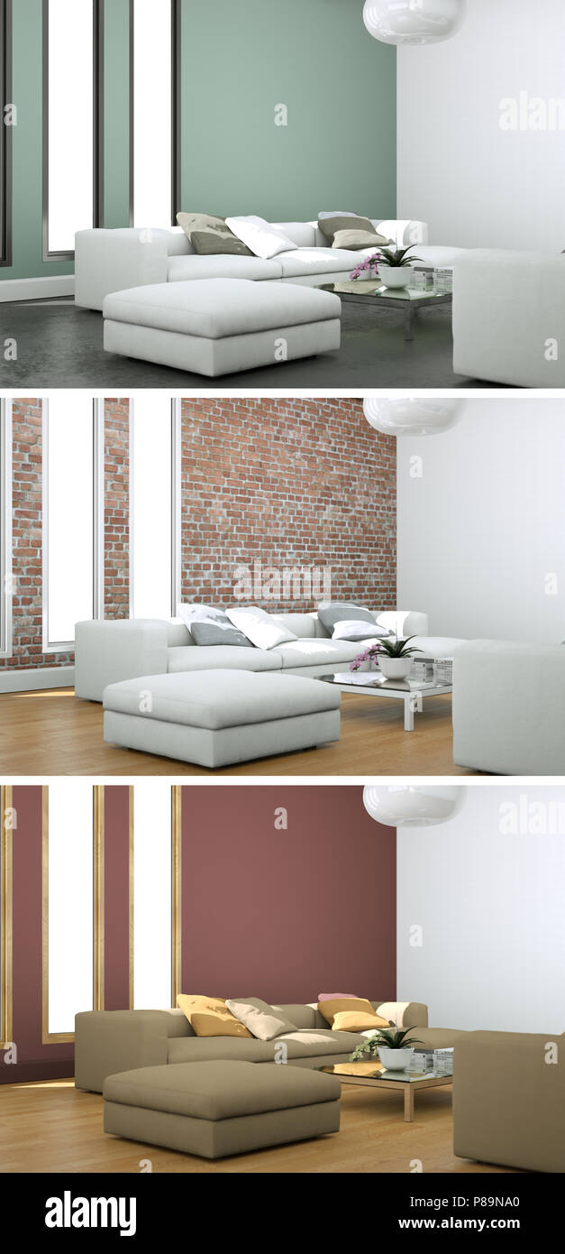 Three color variations of a modern loft interior design Stock Photo - Alamy