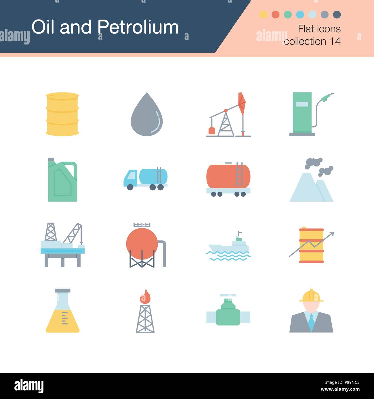 Oil and Petroleum icons. Flat design collection 14. For presentation ...