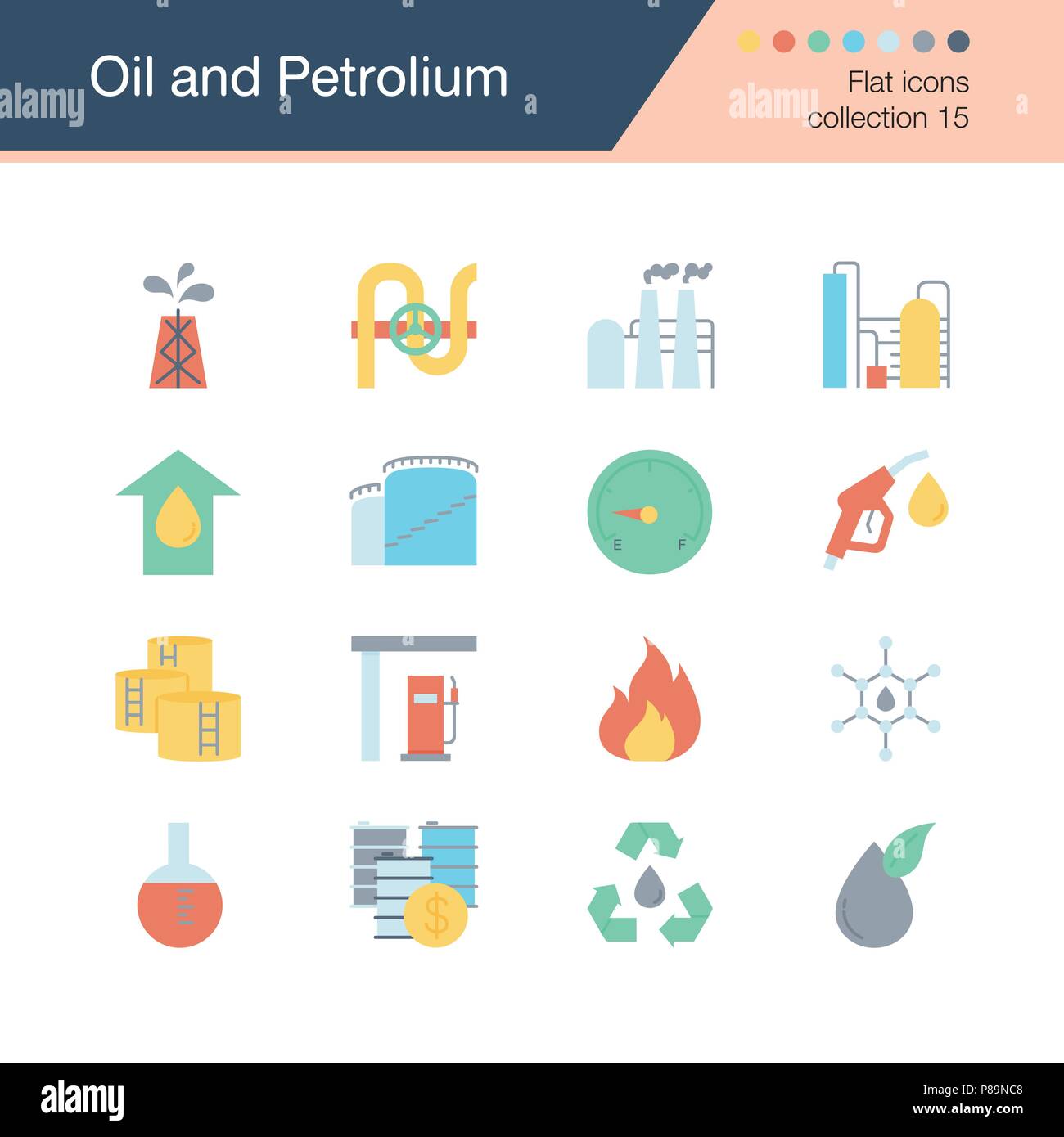 Oil and Petroleum icons. Flat design collection 15. For presentation ...