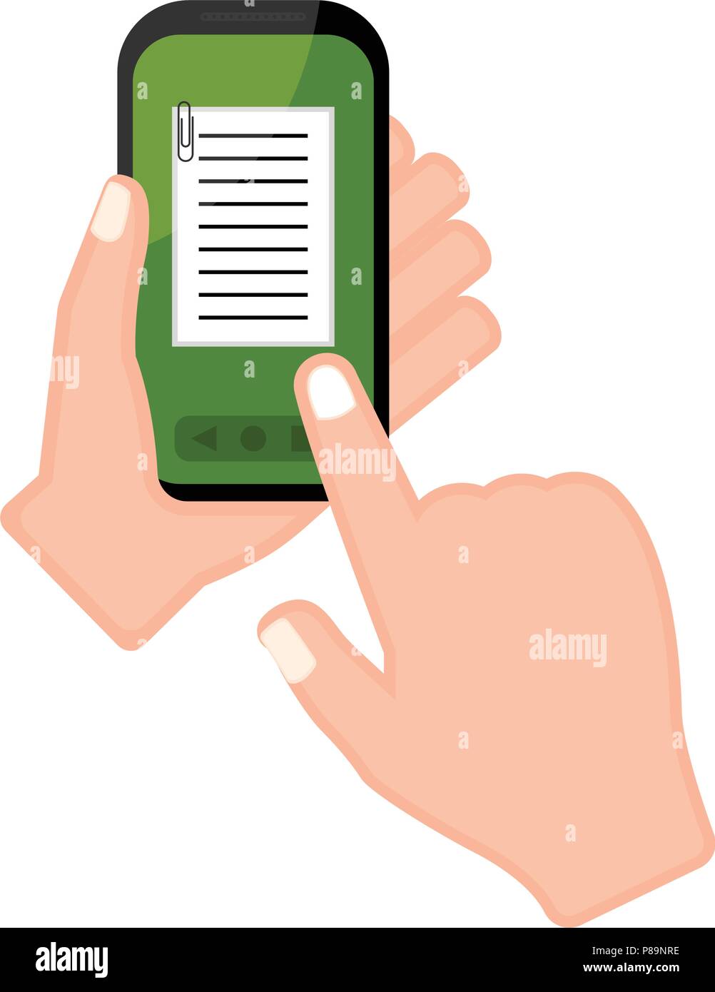 Hand holding a smartphone with a paper icon Stock Vector Image & Art ...