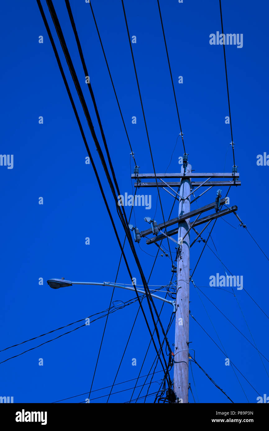 an image of a metal tower of Power Lines Stock Photo - Alamy