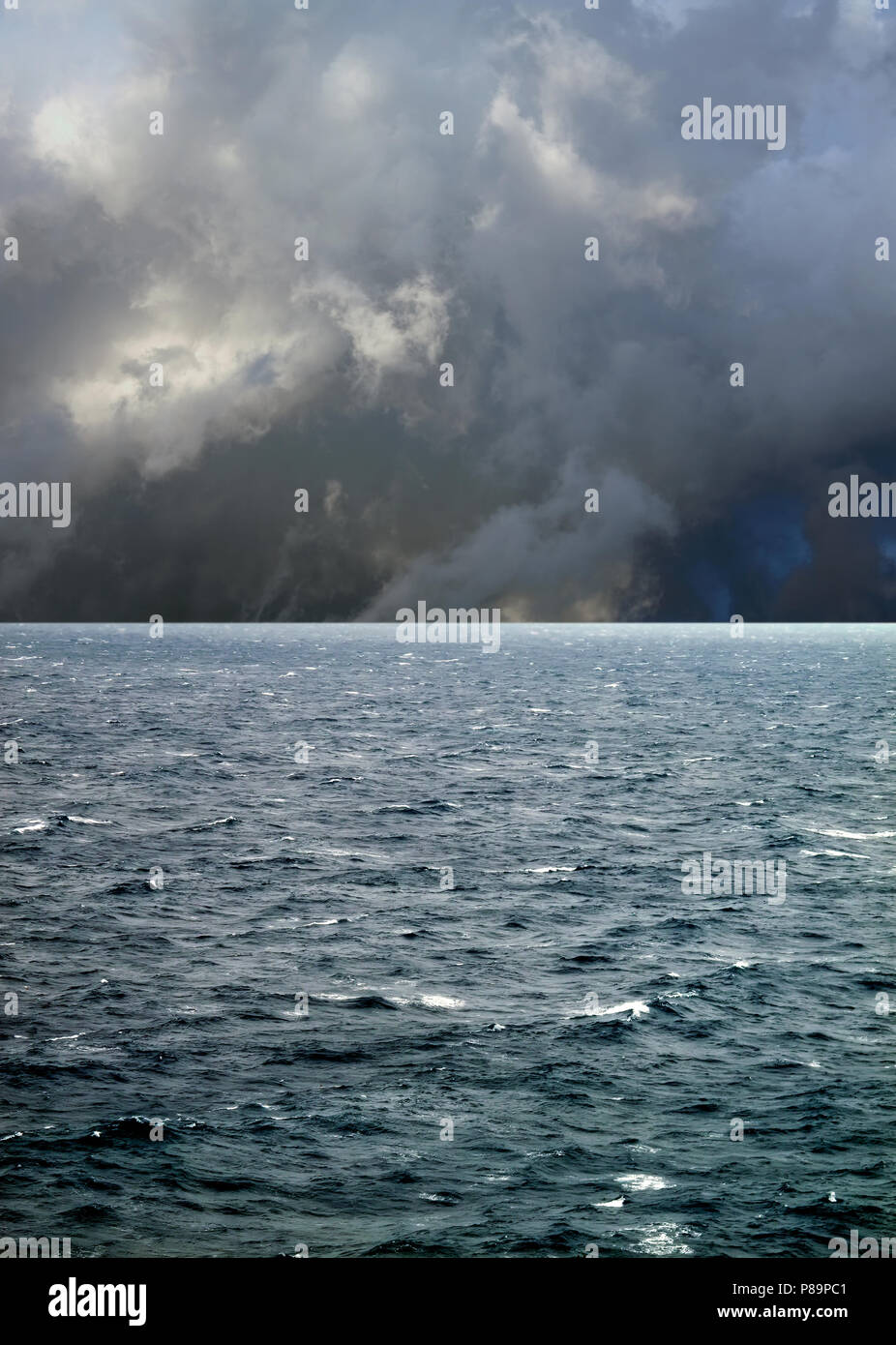 seascape image of windy weather and waves on sea over cloudy sky Stock ...