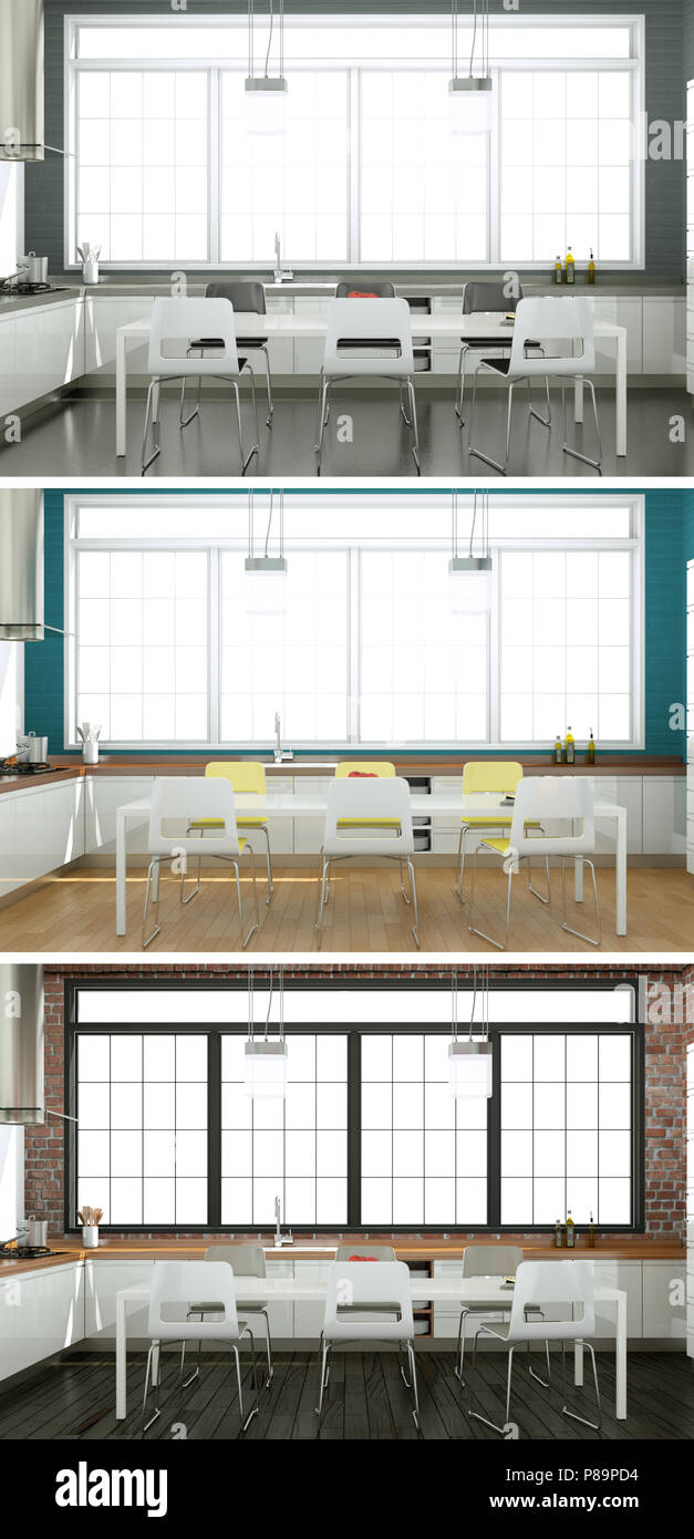 Three color variations of a modern loft interior design Stock Photo - Alamy