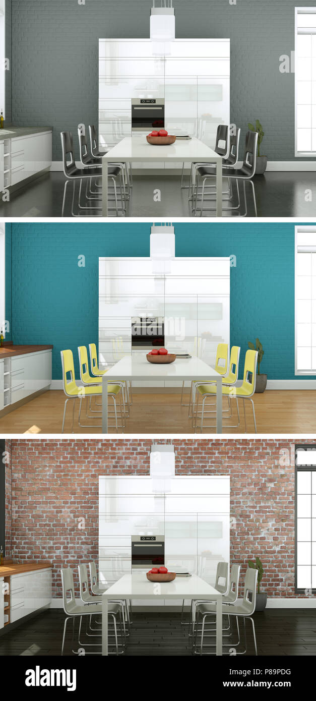 Three color variations of a modern loft interior design Stock Photo - Alamy