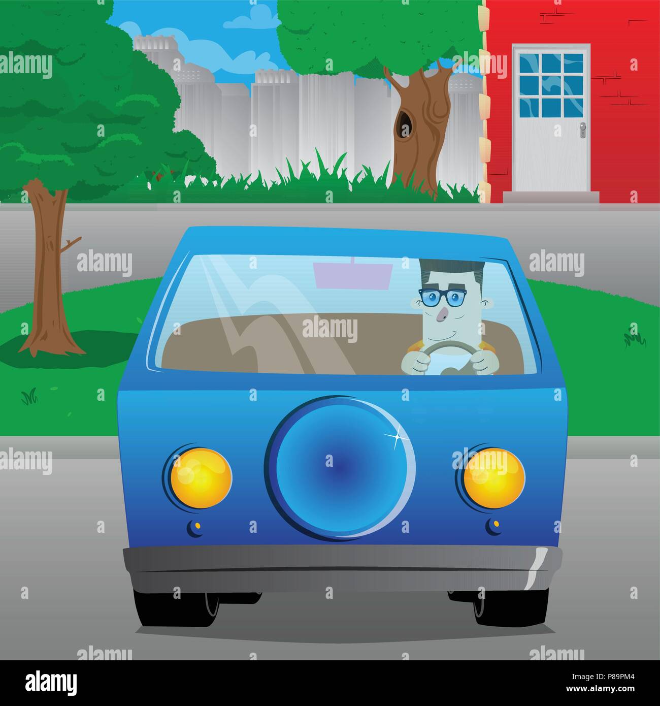 Schoolboy driving. Vector cartoon character illustration Stock Vector ...