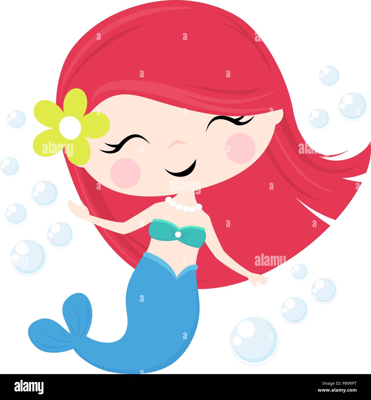 cute little mermaid illustration isolated on white, design for baby girl and children Stock ...