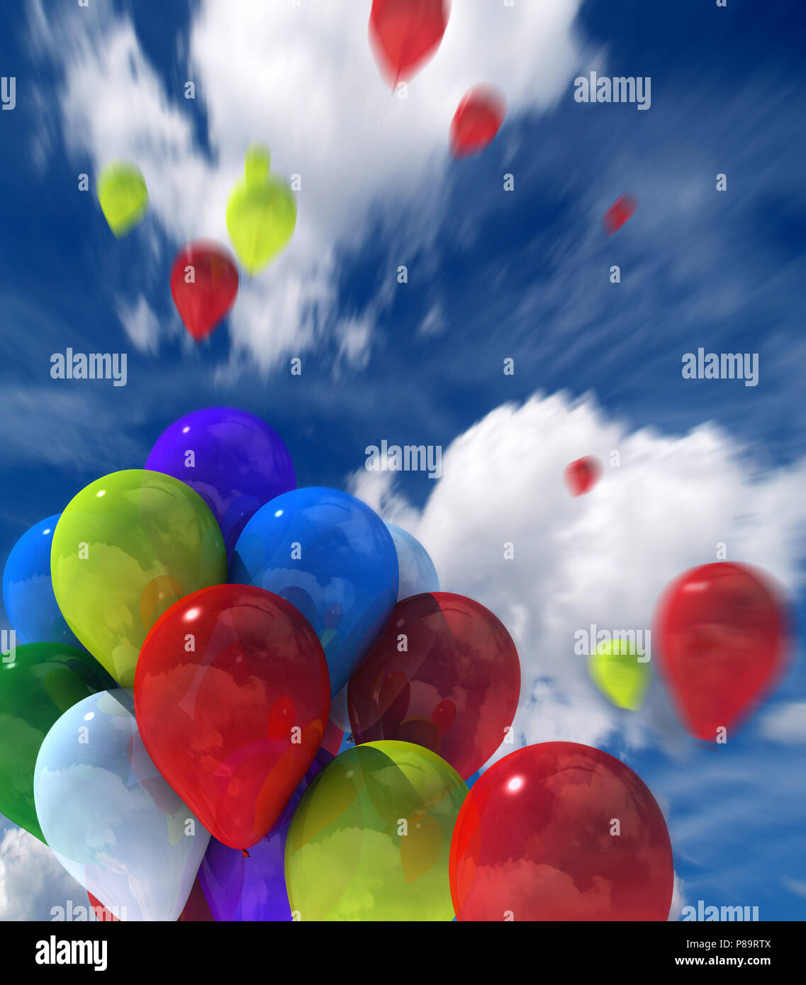 colorful balloons flying in the sky in motion Stock Photo - Alamy