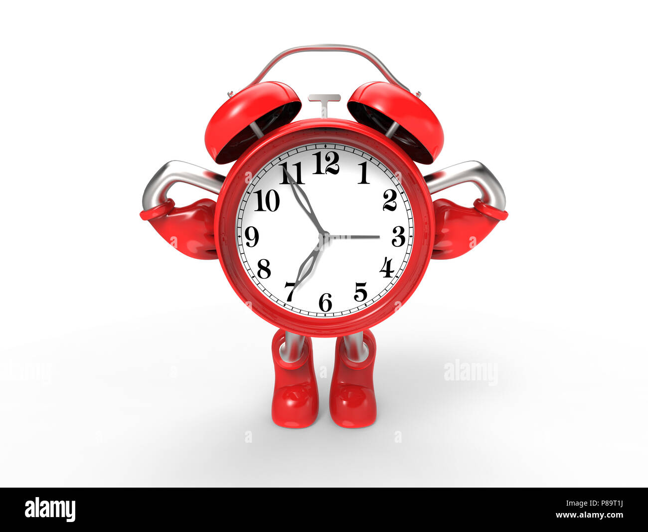 character alarm clock, isolated on white background Stock Photo - Alamy
