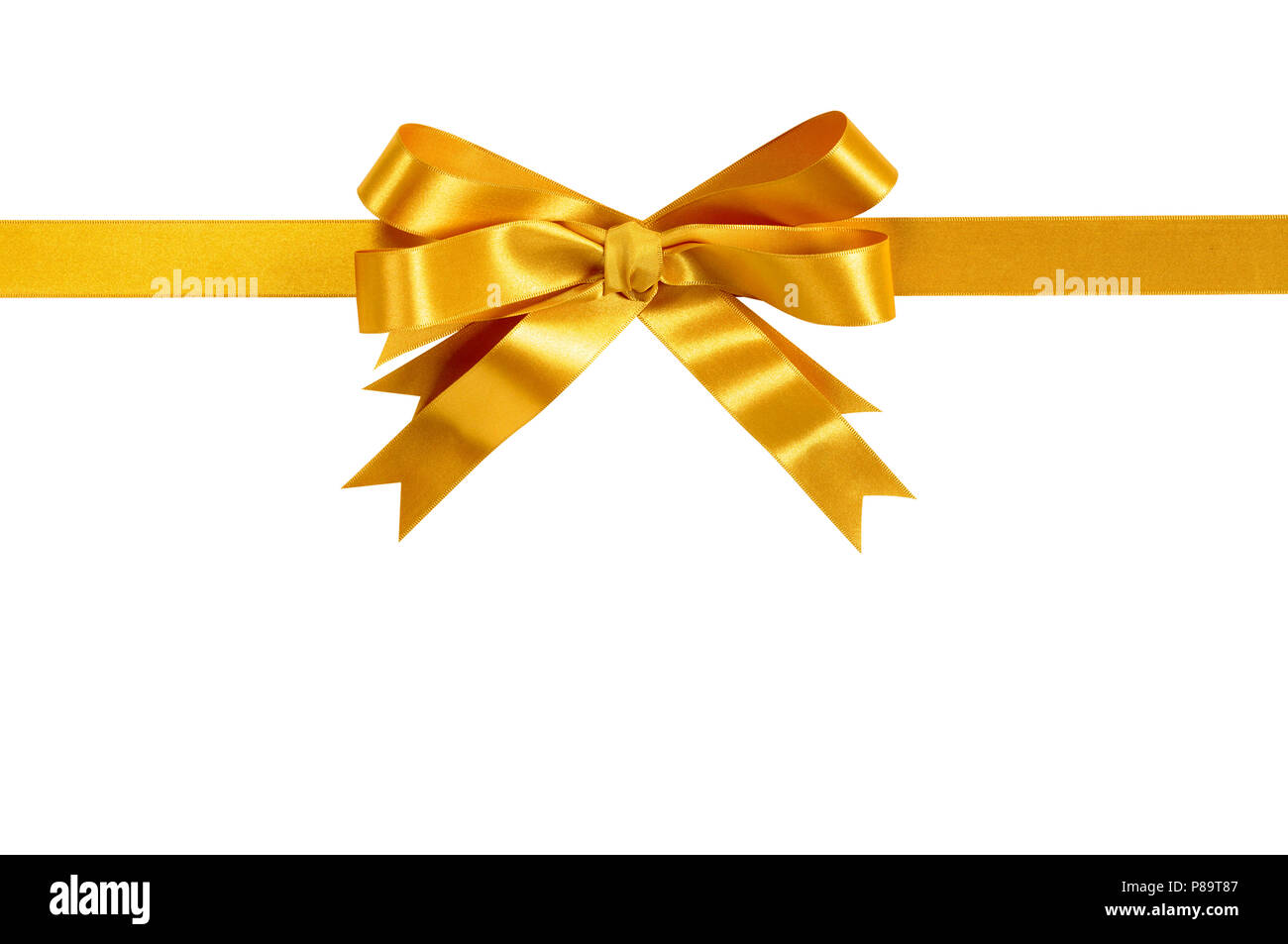 Gold gift bow ribbon horizontal isolated on white background Stock ...