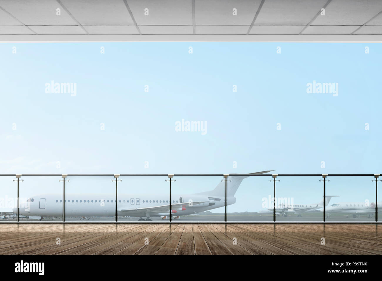 Airport terminal view with plane on the runway Stock Photo - Alamy