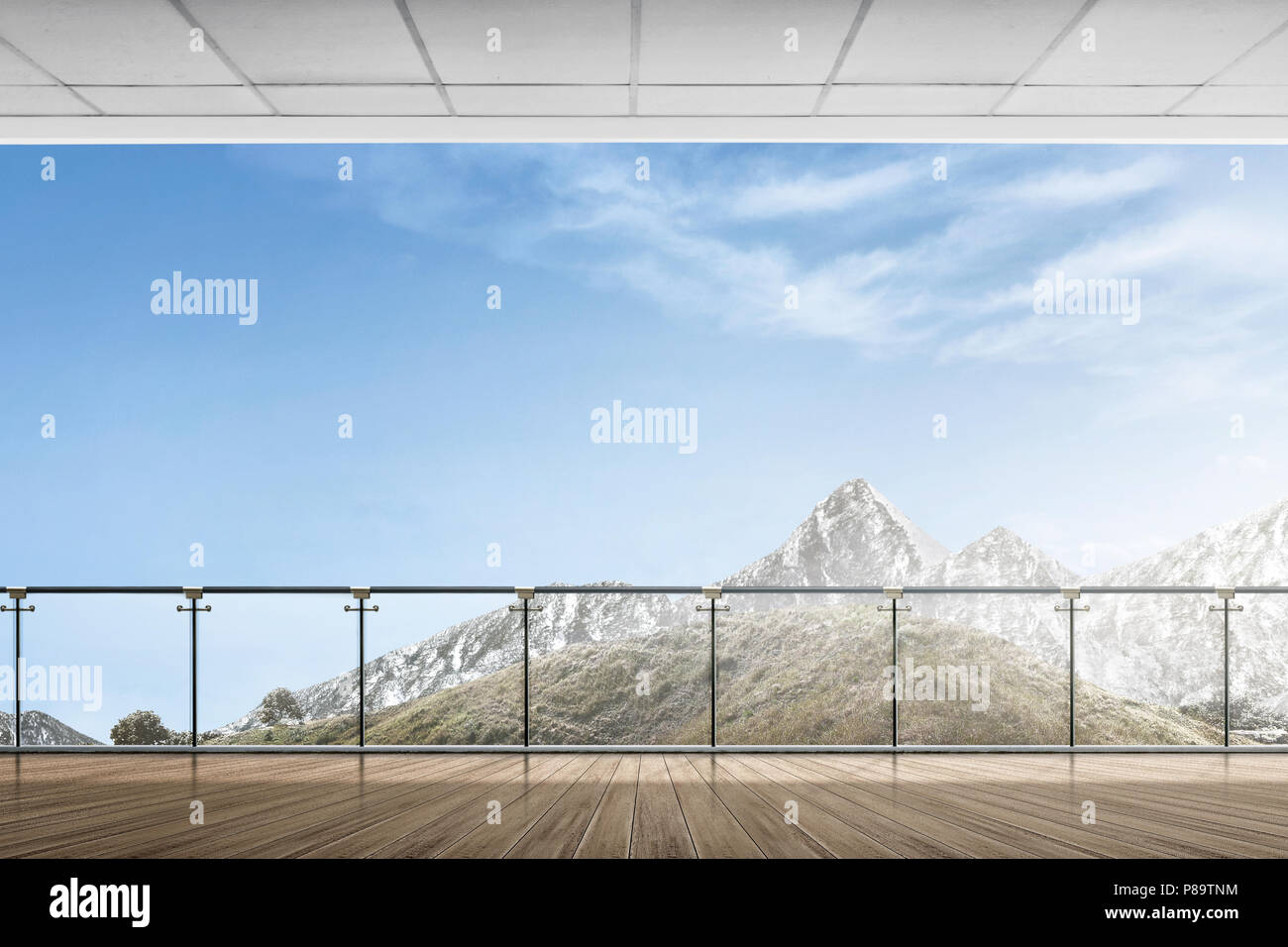 Mountain peak view from balcony Stock Photo - Alamy