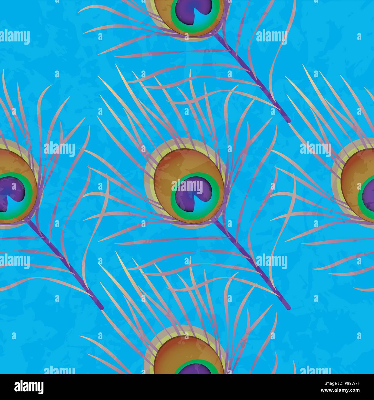 Peacock feather. Grunge texture. Seamless pattern East style. Blue ...
