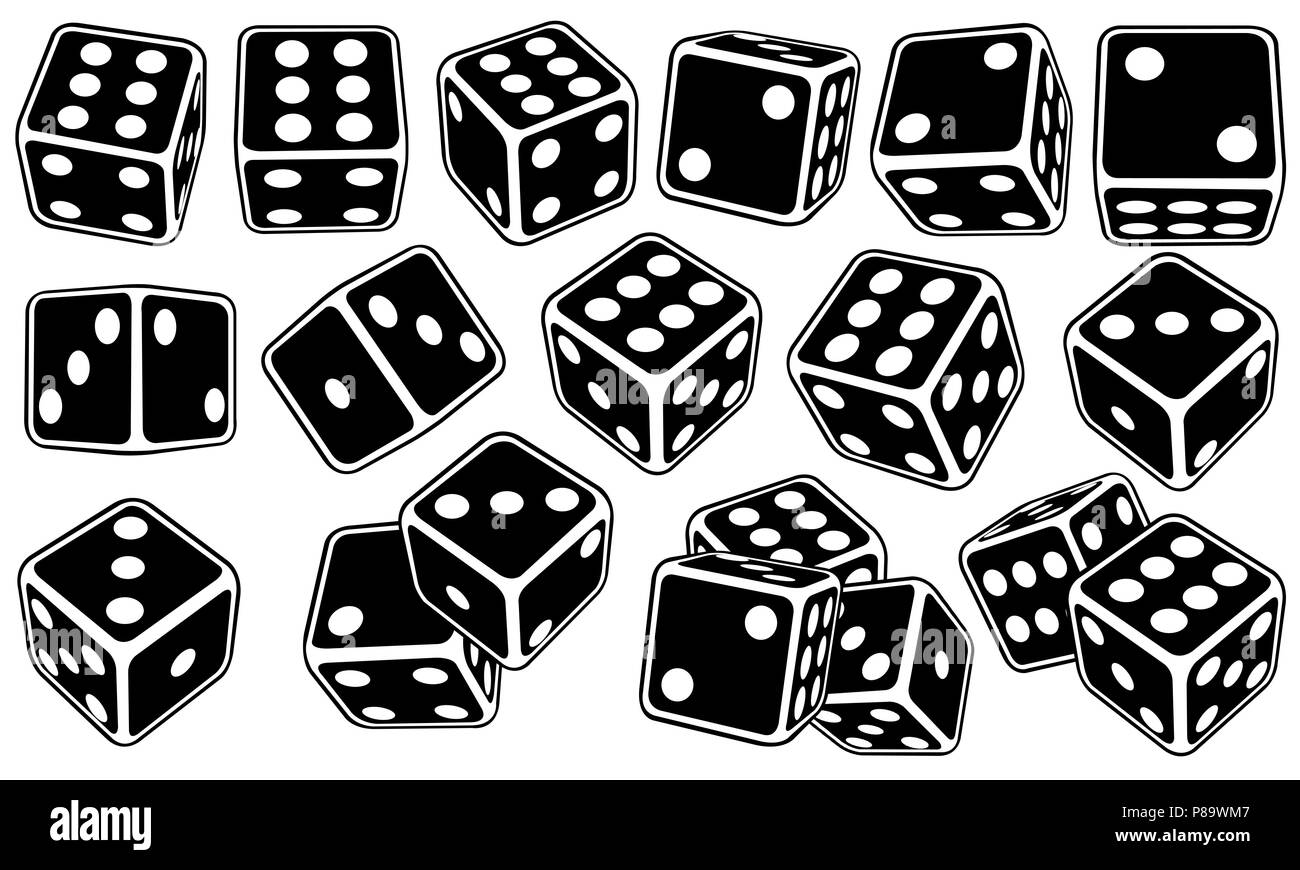 Set of different black dice isolated on white Stock Photo - Alamy