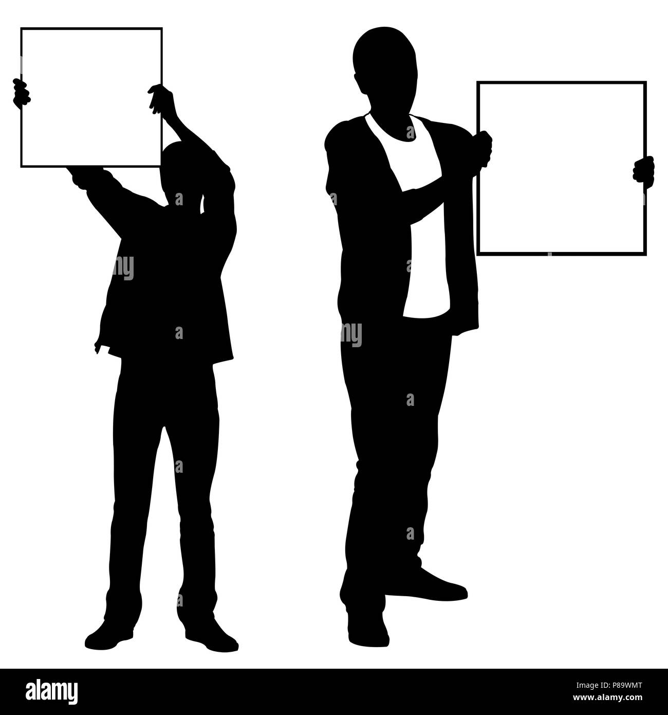 Silhouettes of men holding panels isolated on white Stock Photo - Alamy
