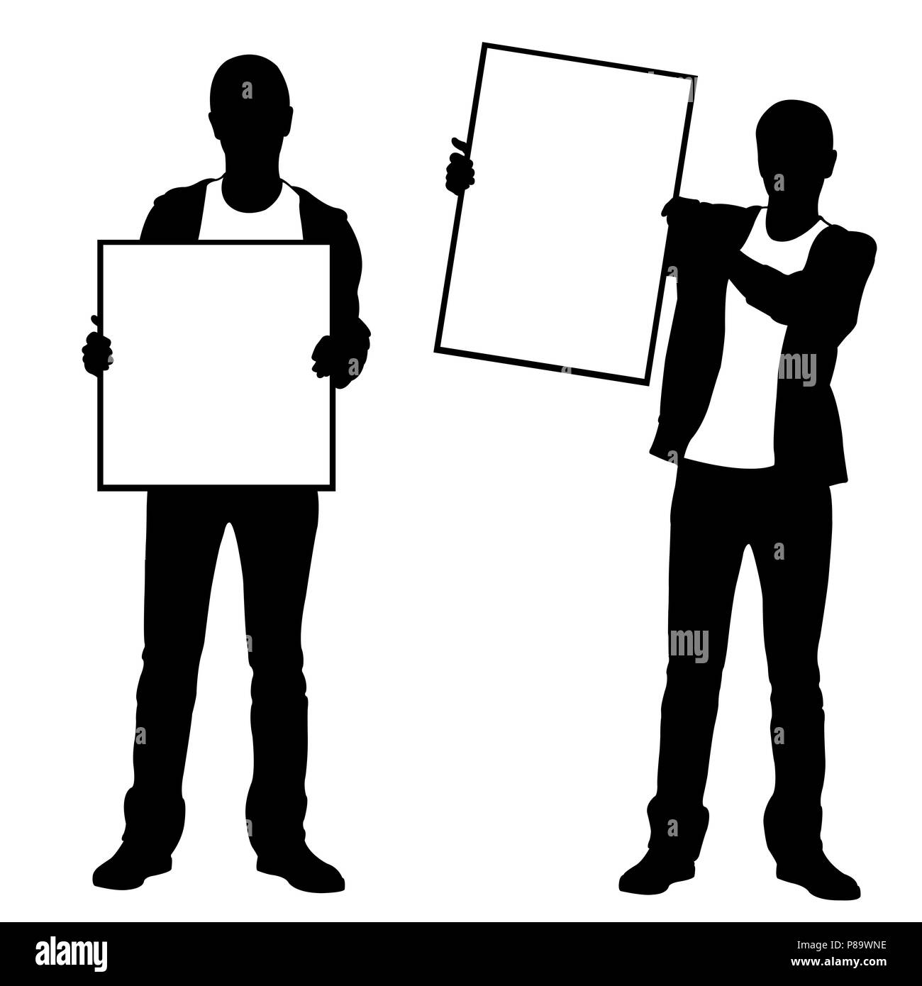 Silhouettes of men holding panels isolated on white Stock Photo - Alamy