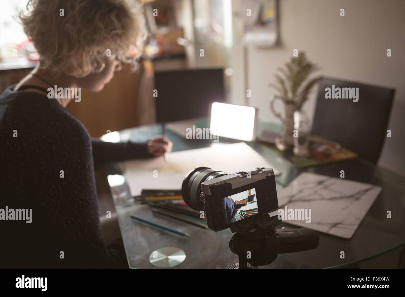 Female blogger drawing a sketch Stock Photo - Alamy