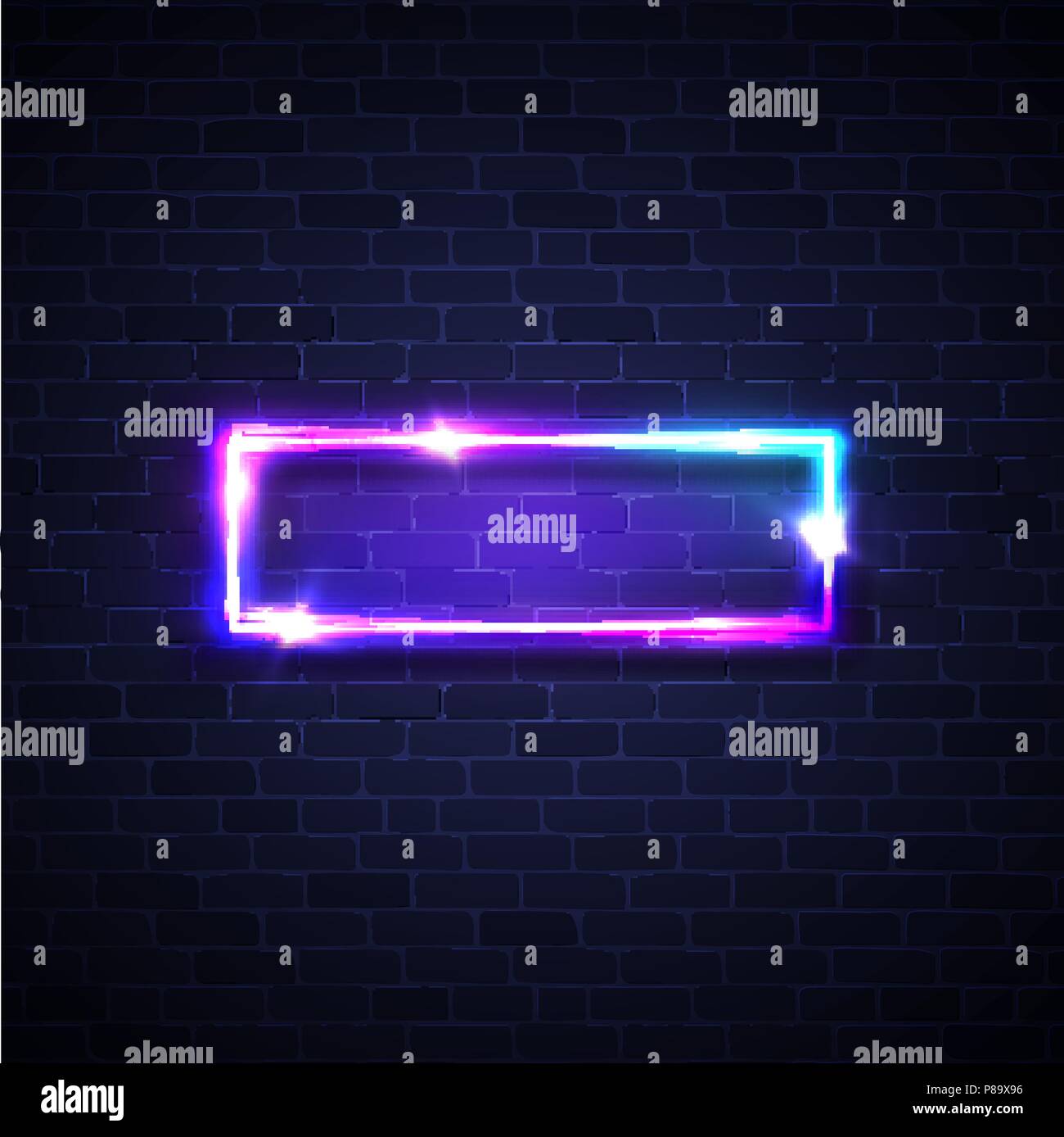 Realistic led neon lights frame. Rectangle signage with glowing ...